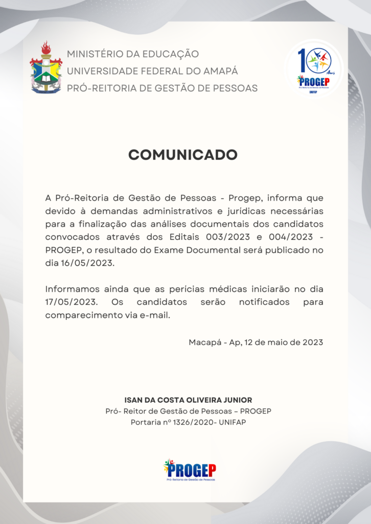 COMUNICADO – PROGEP / UNIFAP